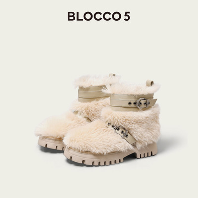 BLOCCO5秋冬26新款FLUFFY BITE加绒毛毛绒靴短靴雪地靴女靴