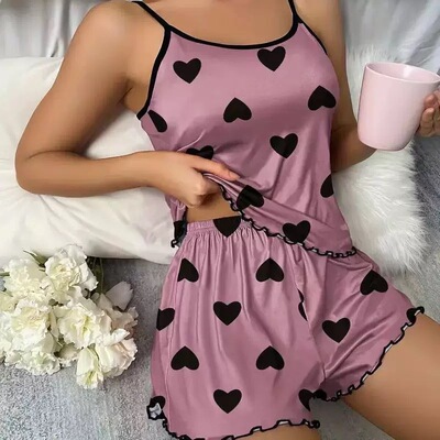 Sexy sleepwear silk camisole vest+shorts set女吊带短裤睡衣