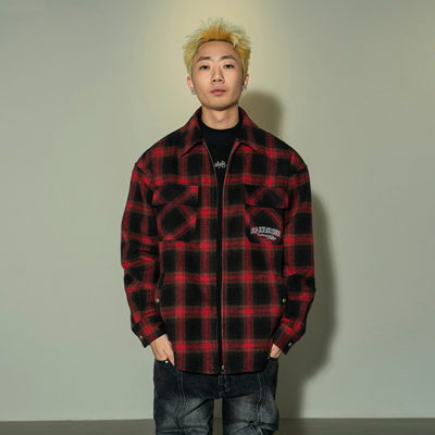 Makemore廓形黑红撞色衬衫外套男