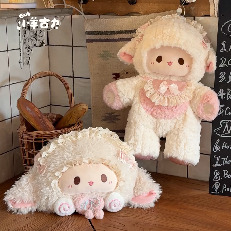 【小羊古力】lolita白粉色背包可爱毛绒玩偶大脸包包洛丽塔斜挎包
