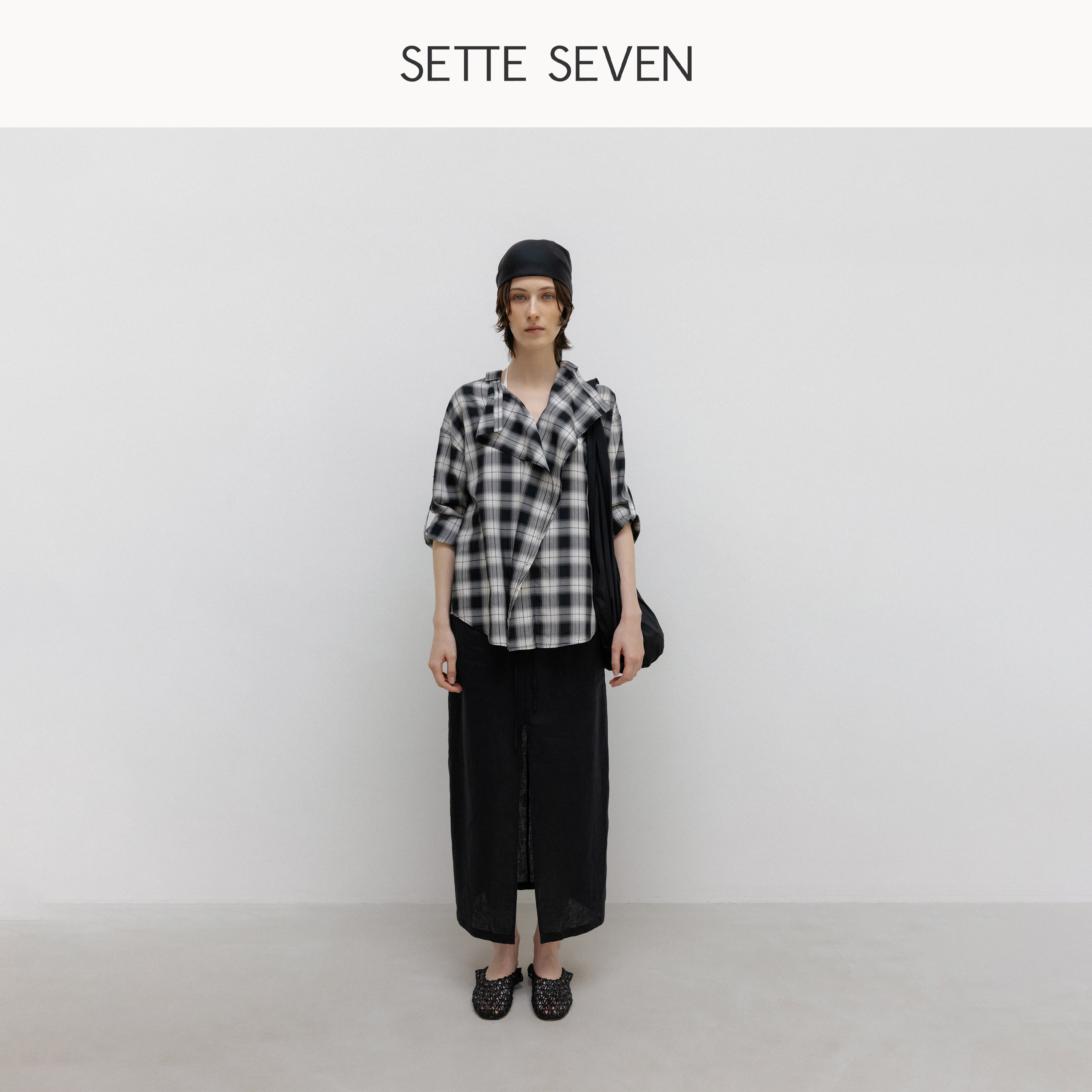 SETTE SEVEN前后两穿开叉半身裙女夏季高腰显瘦直筒长裙子休闲裙