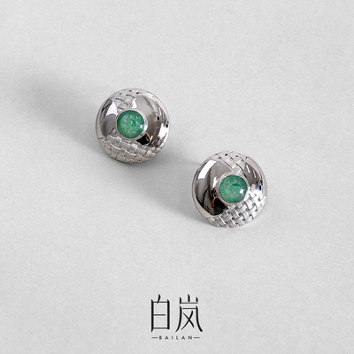 白岚竹编东陵玉耳钉925银耳环耳饰原创设计高级感轻奢首饰ED4649