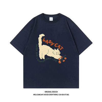 CHRY STUDIO港风ins樱桃小猫印花短袖夏季新款百搭宽松休闲情侣款