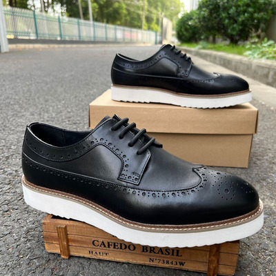 皮鞋英伦低帮撤柜男鞋真皮厚底