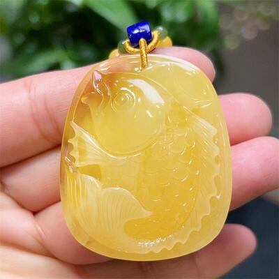 天然蜜蜡富贵鱼“年年有余 富贵平安”吊坠项链19.6克手工礼物贺