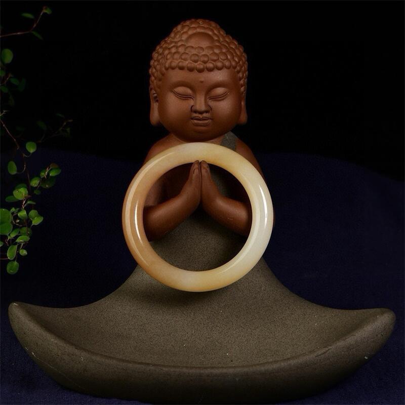 天然新疆和田玉且末糖玉手镯圆镯玉质温润油性好细腻54mm泥鳅背犹