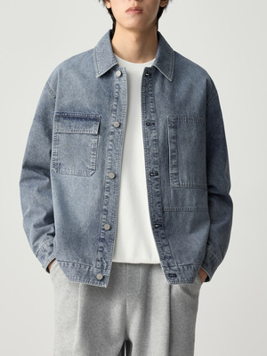 墨麦客男装2025年秋季新款纯色翻领夹克男士休闲牛仔外套潮80855