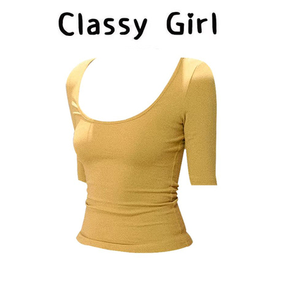 夏季美式百搭修身U领T恤气质上衣