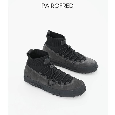 LE风户外登山鞋拼接麂皮飞织袜套机能鞋抽绳增高厚底休闲运动鞋