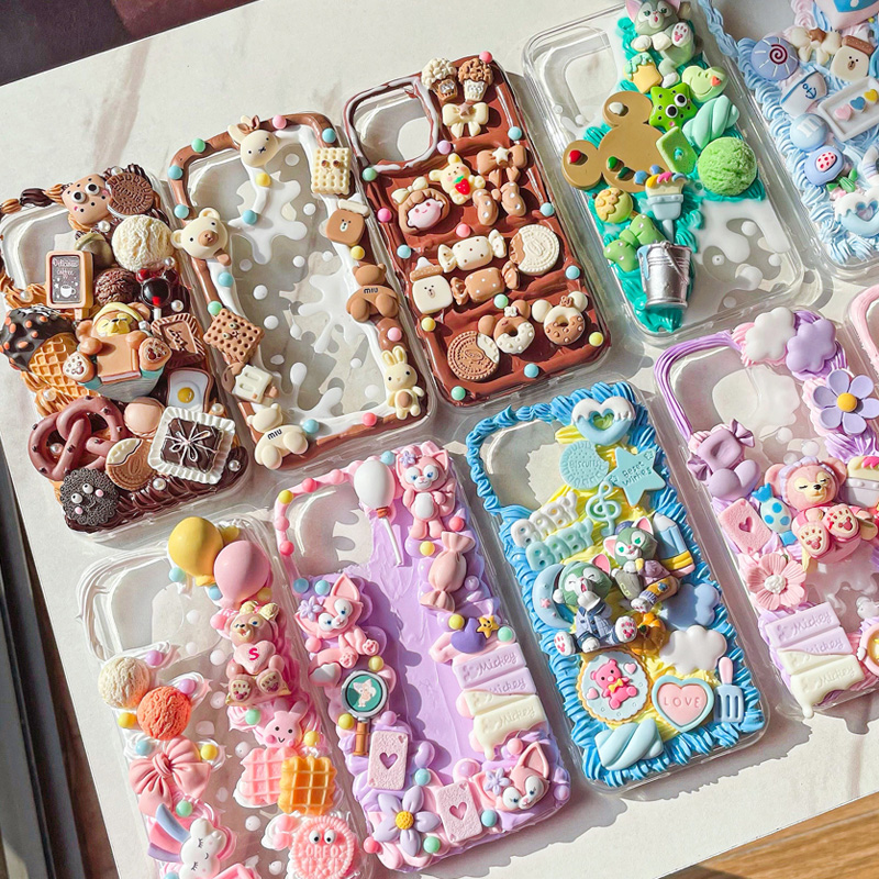 奶油胶手机壳diy材料包手工制作自制卡通树脂小饰品配件公仔套装_虎窝淘