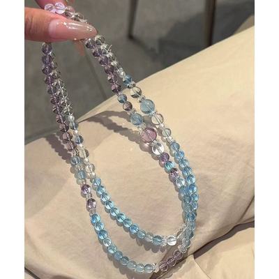 时尚冰透海蓝宝玻利维亚紫水晶双圈手串手链送朋友送闺蜜礼物