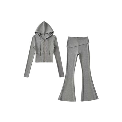 Sexy Scrub Zipper Slim-fit Cardigan Women's Pants Set
