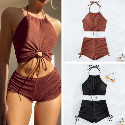 2026 Solid lor Halter Bikini Split Swimsuit