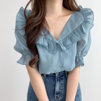 Design Sense Niche Ruffled Age-reducing Sweet Bubble Sleeve