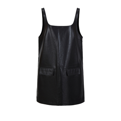 UR&DC2024冬季新款法式气质减龄通勤外搭PU皮方领无袖连衣裙皮裙