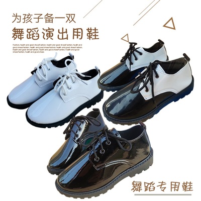 小孩皮鞋合唱鞋系带亮黑色童鞋