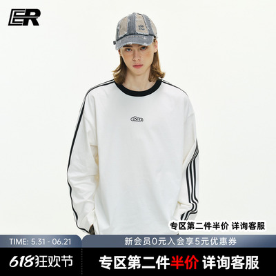ER基础款条纹字母长袖T恤男2026秋季潮牌美式休闲圆领打底上衣女