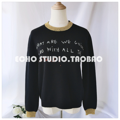 重工字母刺绣羊毛宽松百搭针织衫