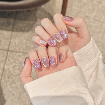 【UM美甲】法式芋泥紫冰猫眼温柔高级感简约纯手工穿戴甲