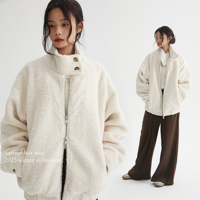 surreal 秋冬立领宽松oversize保暖加厚羊羔绒白色夹克外套