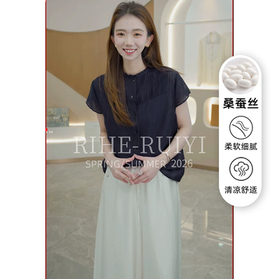 RH【丝麻真两件】RH896新款显瘦复古质感丝麻混纺真两件短袖衬衫