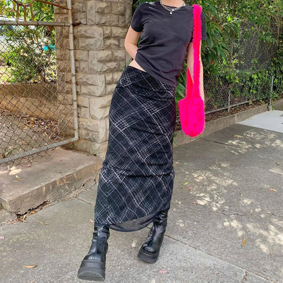 Striped Long Skirts Women Retro y2k Straight High Waisted