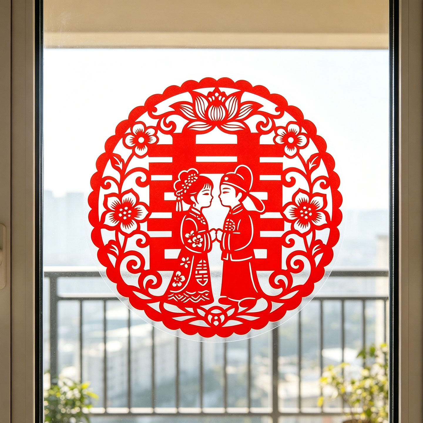 喜字贴窗花结婚静电贴纸鸳鸯图剪纸结婚窗户玻璃门贴婚房喜鹊天鹅