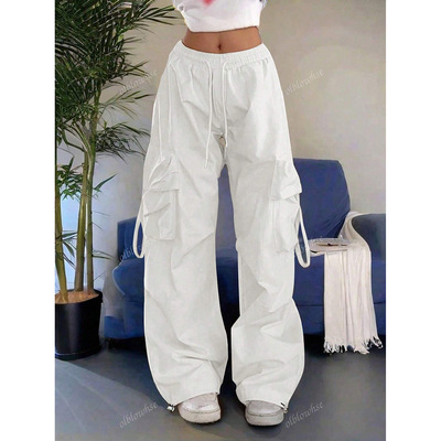Women's workwear, casual pants, wide leg, large pocket pants