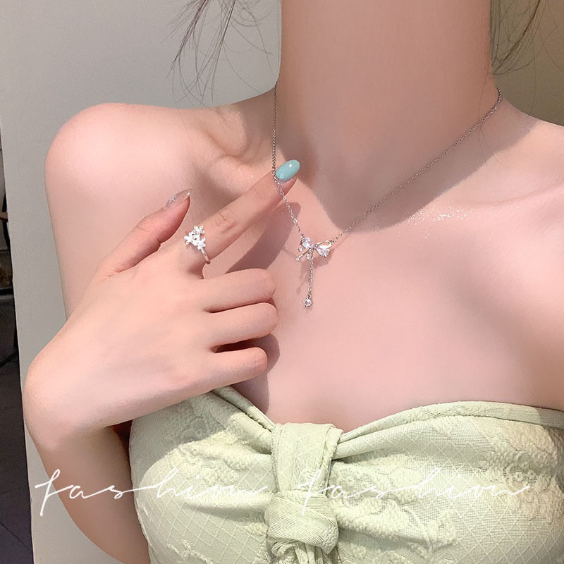 冷淡风蝴蝶结吊坠项链女轻奢小众高级感锁骨链时尚甜美精致脖颈链