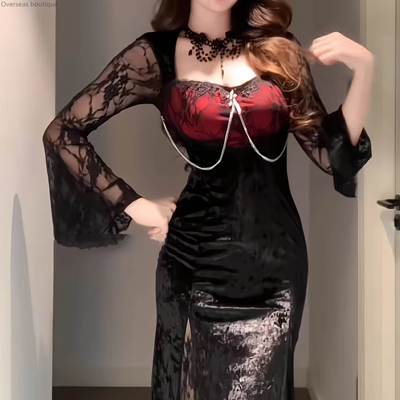 万圣节服装蕾丝鱼尾裙连衣裙女哥