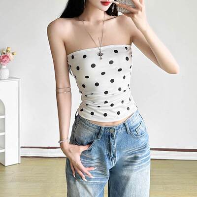 优雅波点抹胸露脐小背心女