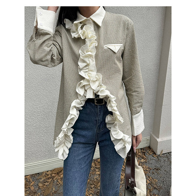 复古洛可可宫廷荷叶边拼色衬衫