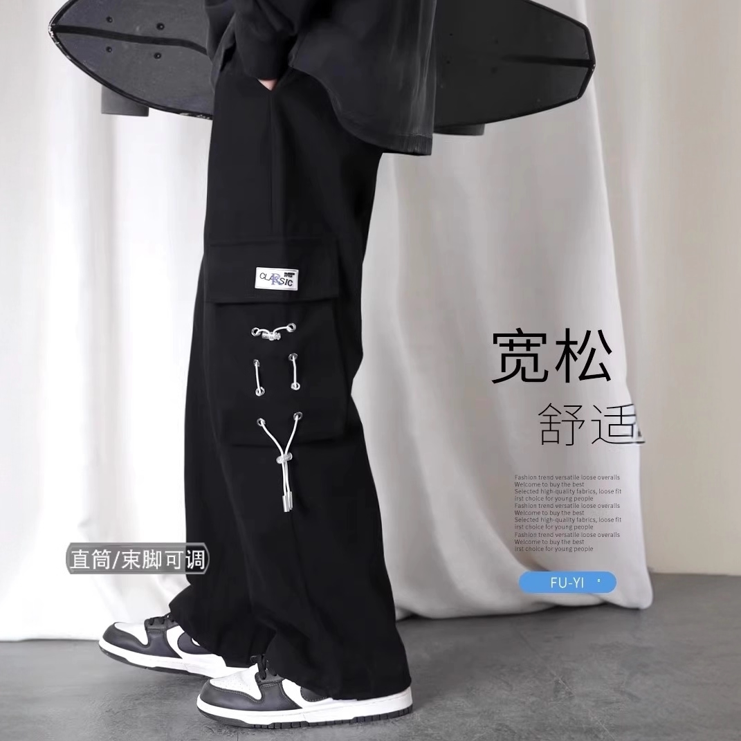 男童冲锋裤春秋款中大童宽松户外服男孩子工装秋季束脚直筒长裤子