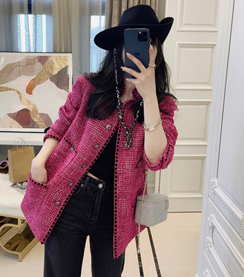 rubbit通勤显白玫红小香外套