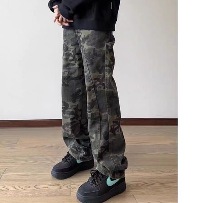 美式做旧中腰拉链直筒阔腿工装裤 FYXG-KXS500