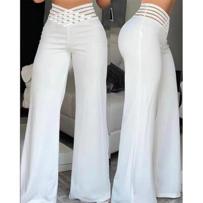 Women's hollow waistband pants, slightly flared pants,