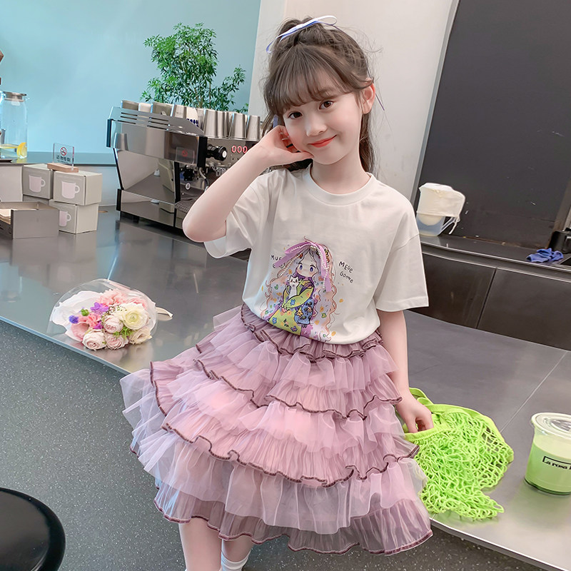 女童夏装2024新款套装儿童网红洋气时髦半身连衣裙