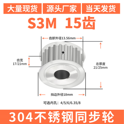 S3M15齿宽17/21同步轮内孔d5635810127同步带轮304不锈钢带轮防锈
