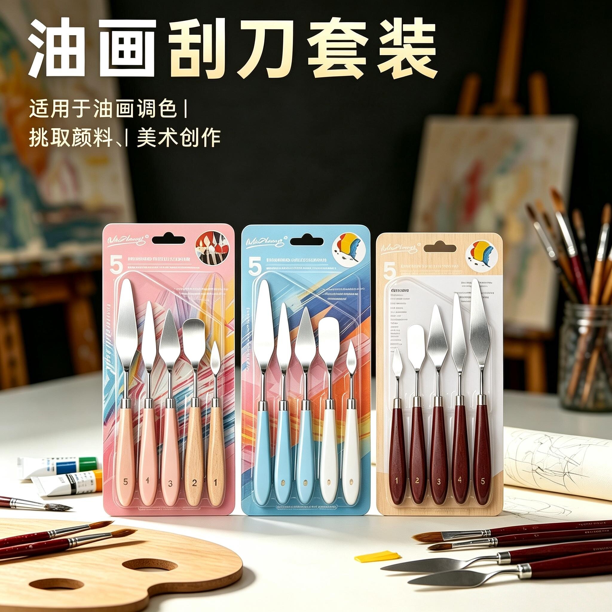 油画刮刀套装5件套多件套美术绘画颜料调色刀丙烯水粉画铲刀挑刀