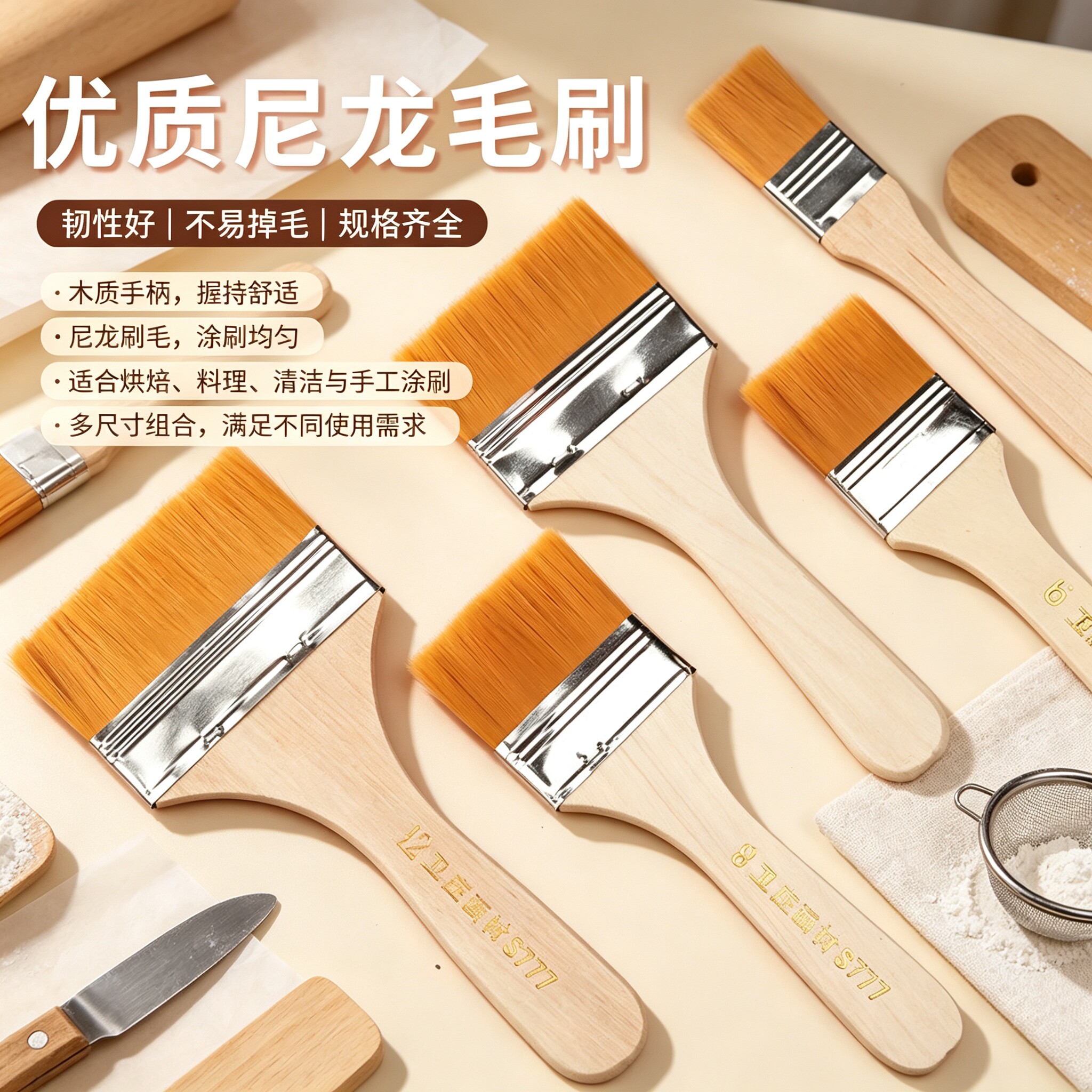 优质尼龙毛板刷木柄平头画笔绘画颜料涂刷工具清洁刷子上色底纹刷
