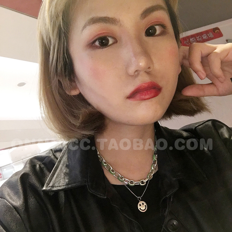 韩国东大门进口笑脸表情正能量锁骨链女项链S925纯银简约可爱_虎窝淘