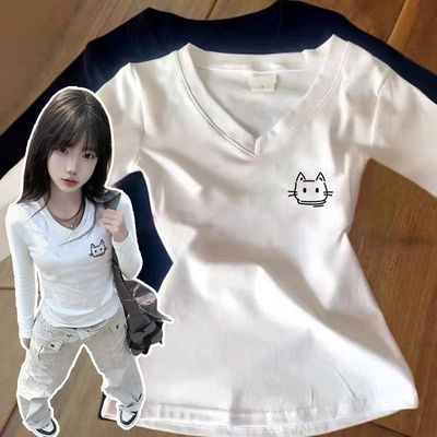 日系chic正肩纯棉长袖t恤女秋季