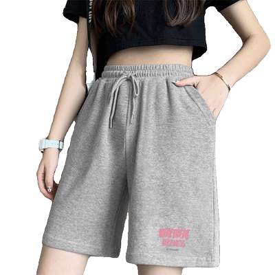 高腰短裤创意印花五分过膝中裤