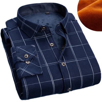 冬季保暖男加绒加厚长袖衬衫