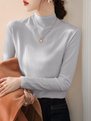 韩国高级半高领修身长袖t恤女2025春秋新款时尚内搭打底针织上衣
