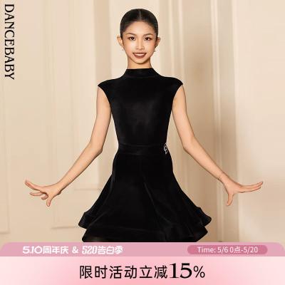 Dancebaby拉丁舞服2026新款女儿童比赛服超薄丝绒规定服DAS722X