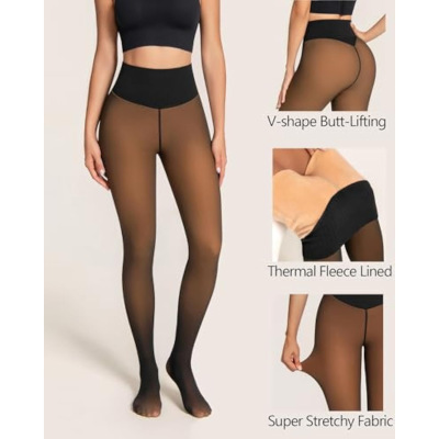 One-Seam Fleece Tights Lined for Women Fake Thermal Leggings