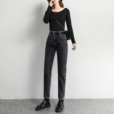 弹力牛仔裤女2025新款百搭显瘦高腰直筒阔腿哈伦萝卜秋装老爹裤子