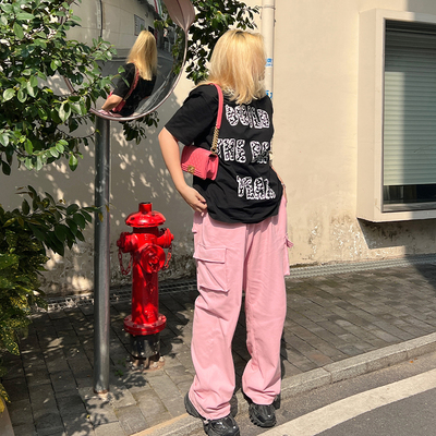 高腰欧美街头工装长裤口袋休闲裤