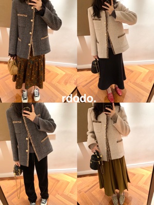 人字纹全羊毛小香风短款大衣厚款